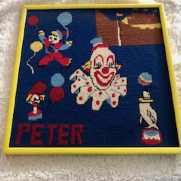 Art | Vintage Needpoint Peter Clown Scene 18x 18 One Of A Kind | Poshmark